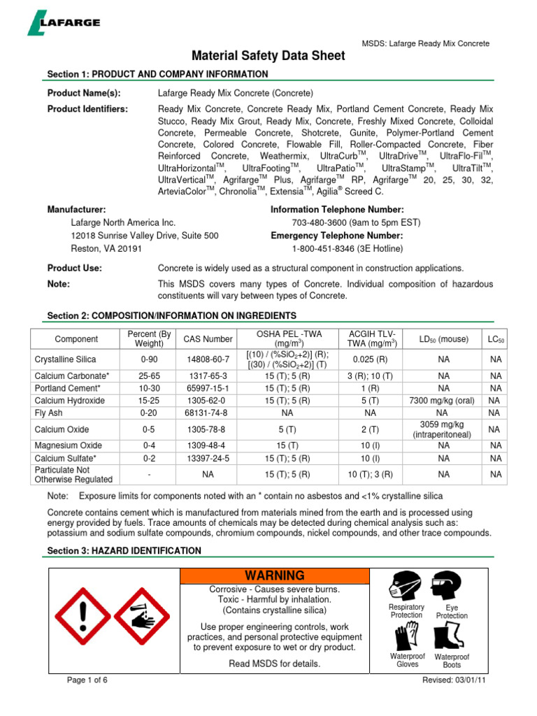Lafarge Ready Mix Concrete | PDF | Concrete | Resource Conservation And Recovery Act