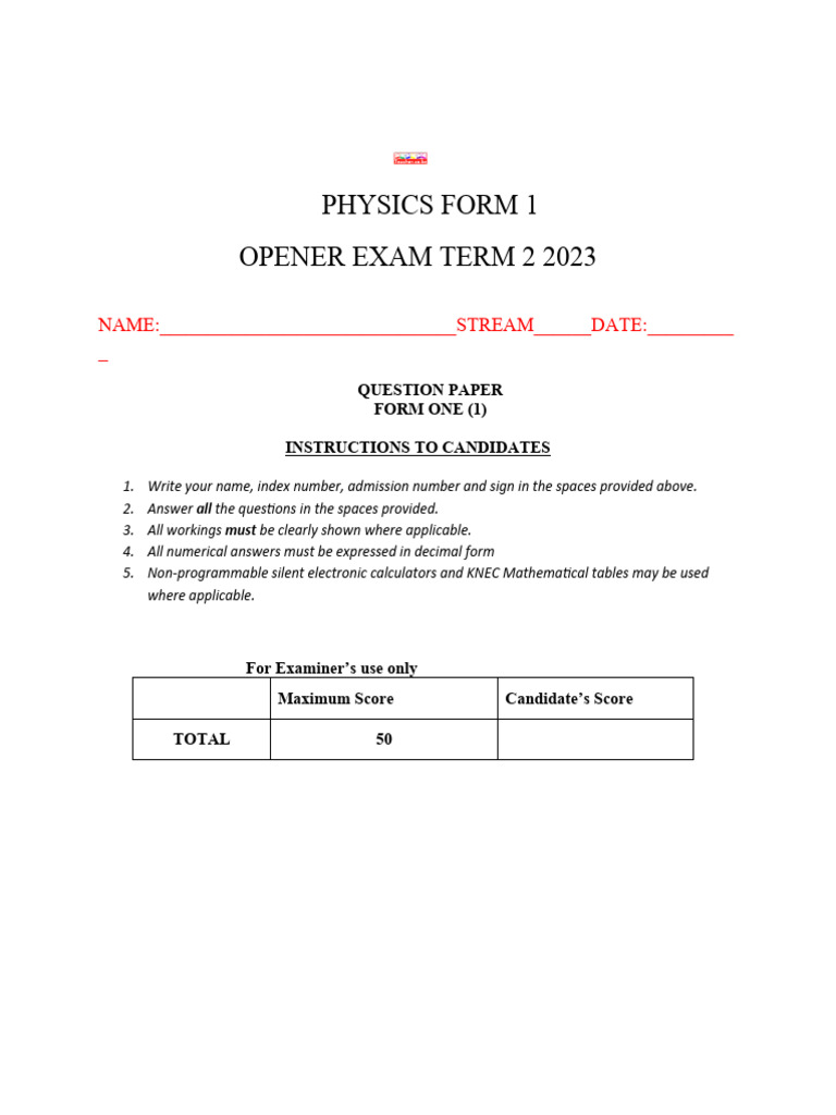 PHYSICS F1 QS Term 2 Opener 2023 Teacher Co Ke | Download Free PDF | Density | Metrology