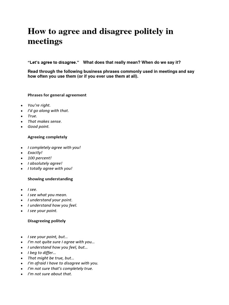 How To Agree and Disagree Politely in Meetings | PDF