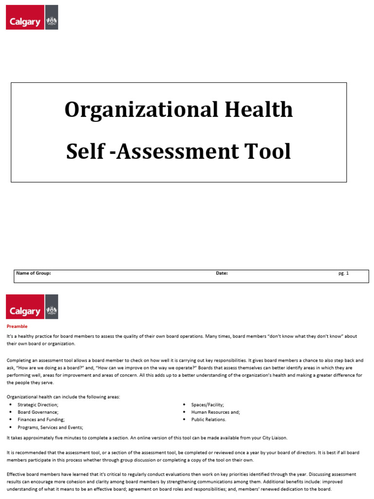 Organizational Health Self Assessment Tool | PDF | Strategic Planning ...