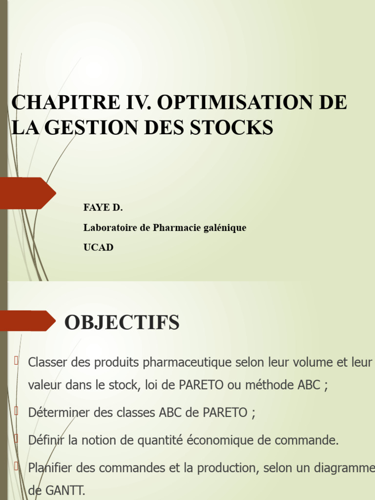 CH4 Optimisation Gestion Des Stocks | PDF | Inventaire | Business
