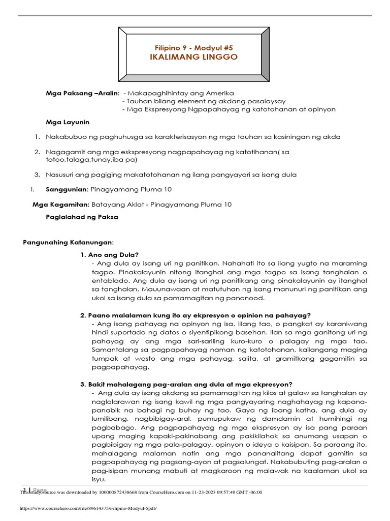 Filipino Modyul 5 PDF | PDF
