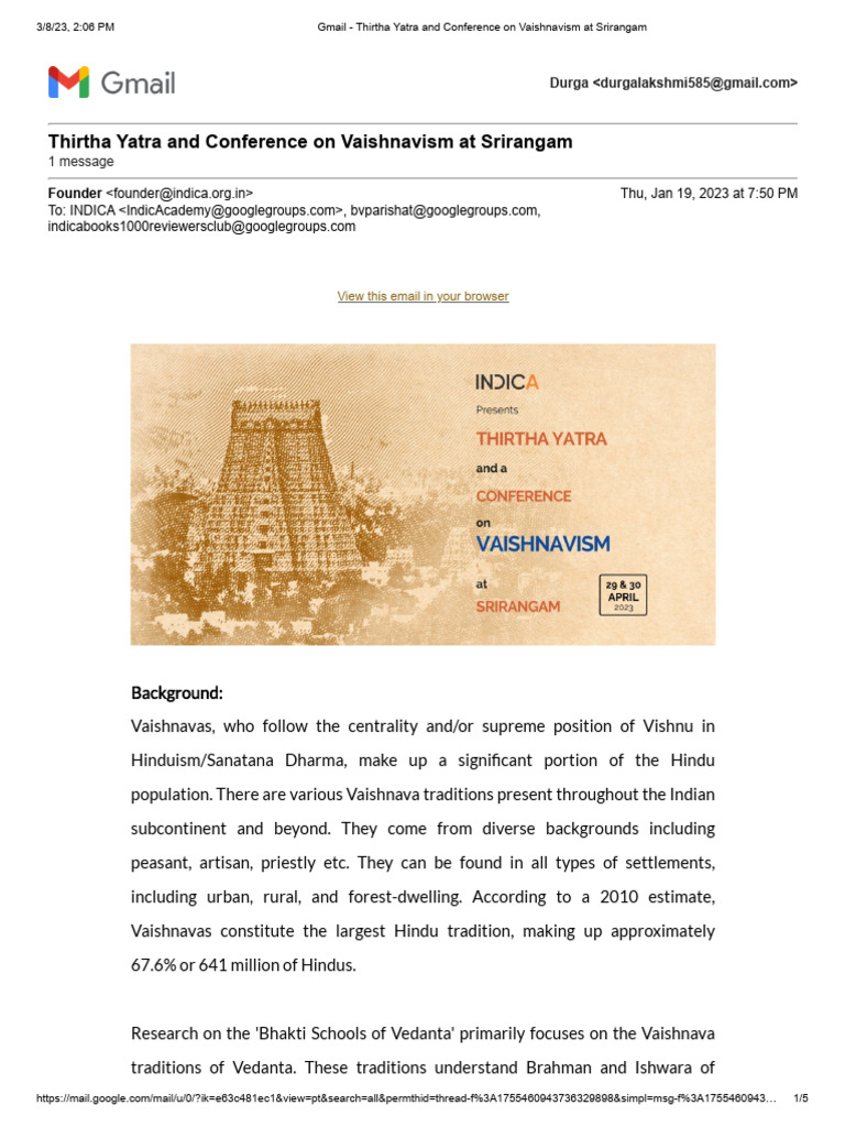 Conference On Vaishnavism at Srirangam | PDF | Vaishnavism | Vishnu