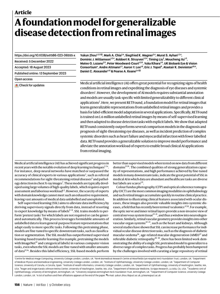 A Foundation Model For Generalizable Disease Detection From Retinal Images | PDF | Artificial ...