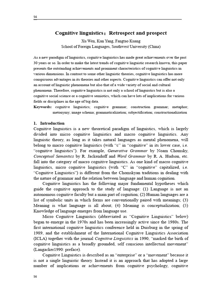 Cognitive Linguistics - Retrospect and Prospect | PDF | Linguistics | Metaphor