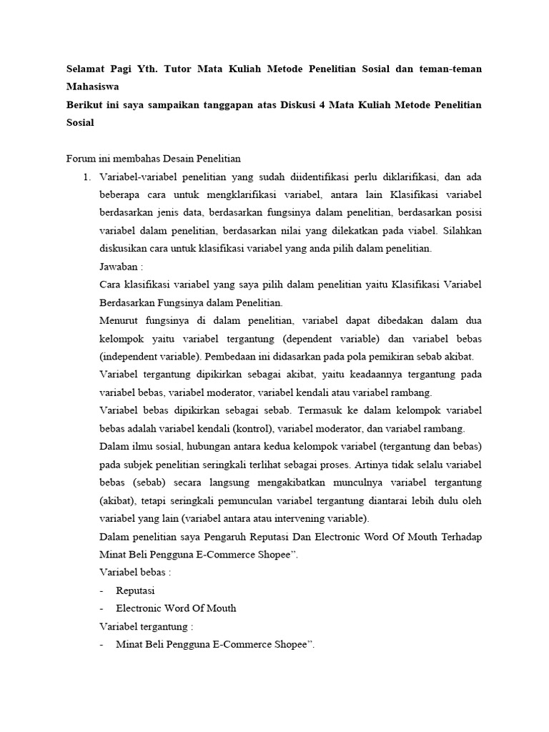 Diskusi 4 Metode Penelitian | PDF