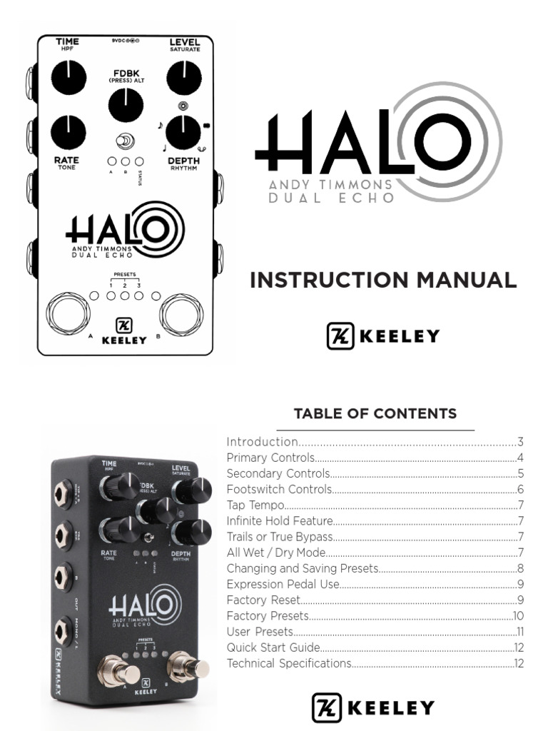 KEELEY HALO-Andy-Timmons-Dual-Echo-Instructions | PDF | Switch | Computer Engineering