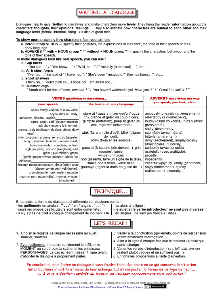 How To Write A Dialogue RECAP 1 | PDF | Verb | Adverb