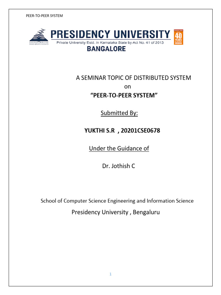 A Seminar Topic of Distributed System | PDF | Peer To Peer | Client–Server Model