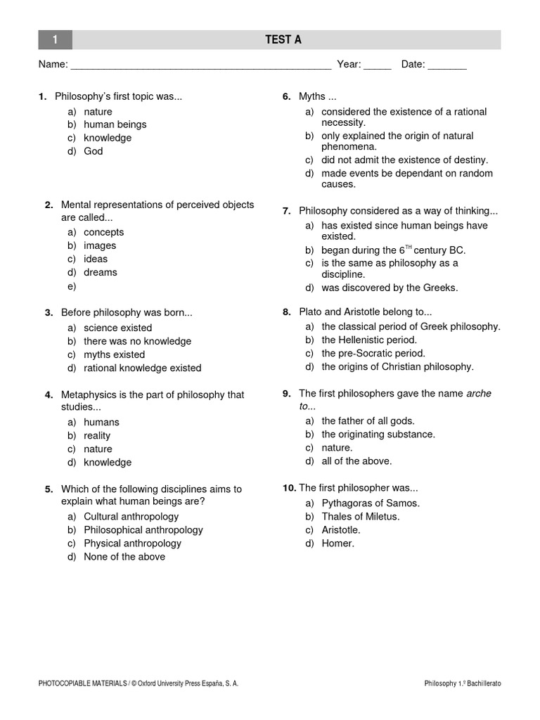 PHILOSOPHY Test A | PDF | Rationalism | Knowledge