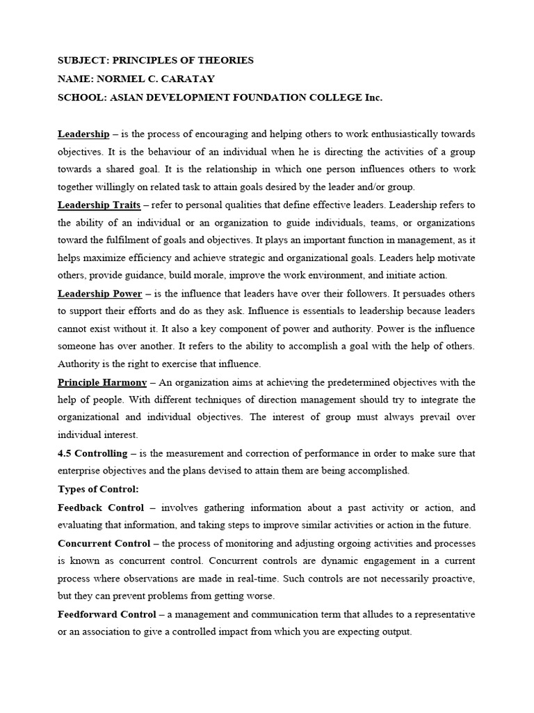 MaED Principles of Theories Asian | PDF | Leadership | Goal