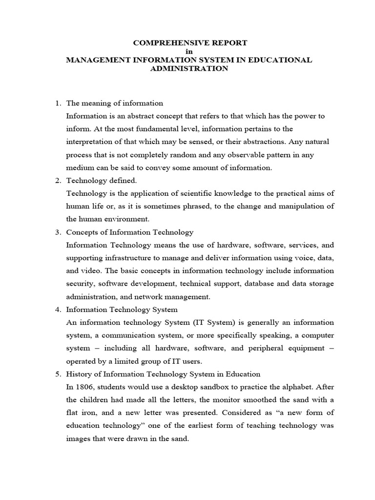 Comprehensive Report in Mis - 013807 | PDF | Information | Information ...