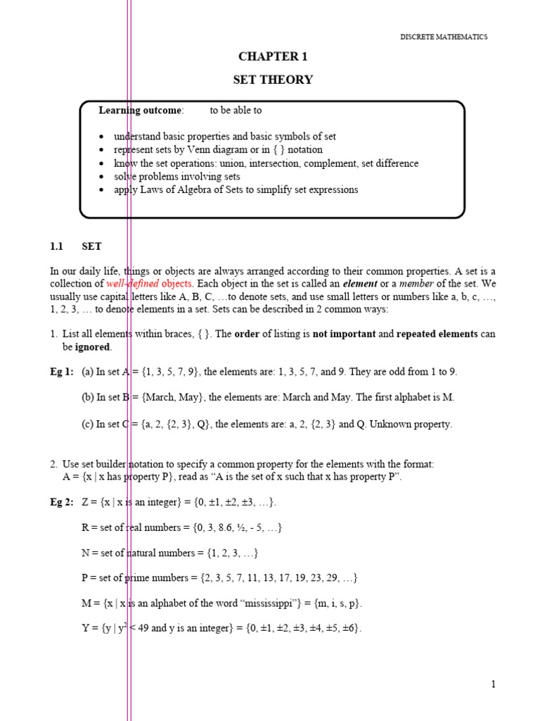Chapter 1 Set Theory WB | PDF | Set (Mathematics) | Numbers
