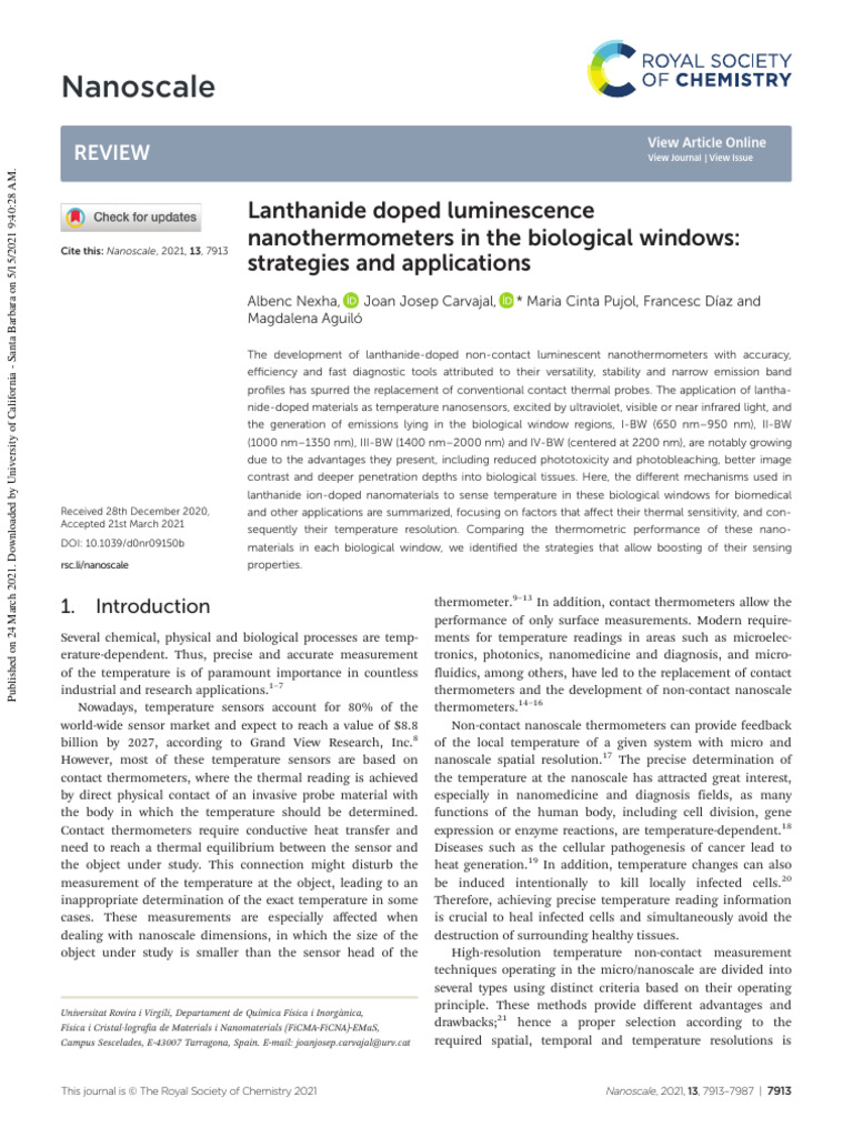 Nanoscale: Lanthanide Doped Luminescence Nanothermometers in The ...