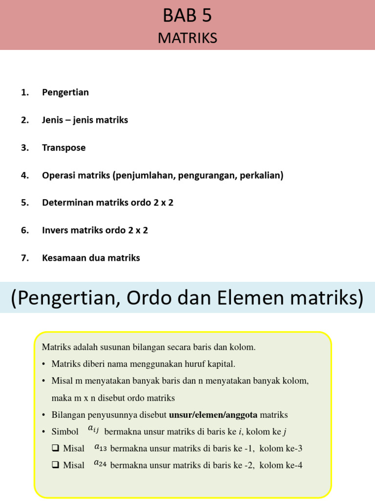 Pengantar Matriks dan Operasinya | PDF | Metode & Bahan Ajar