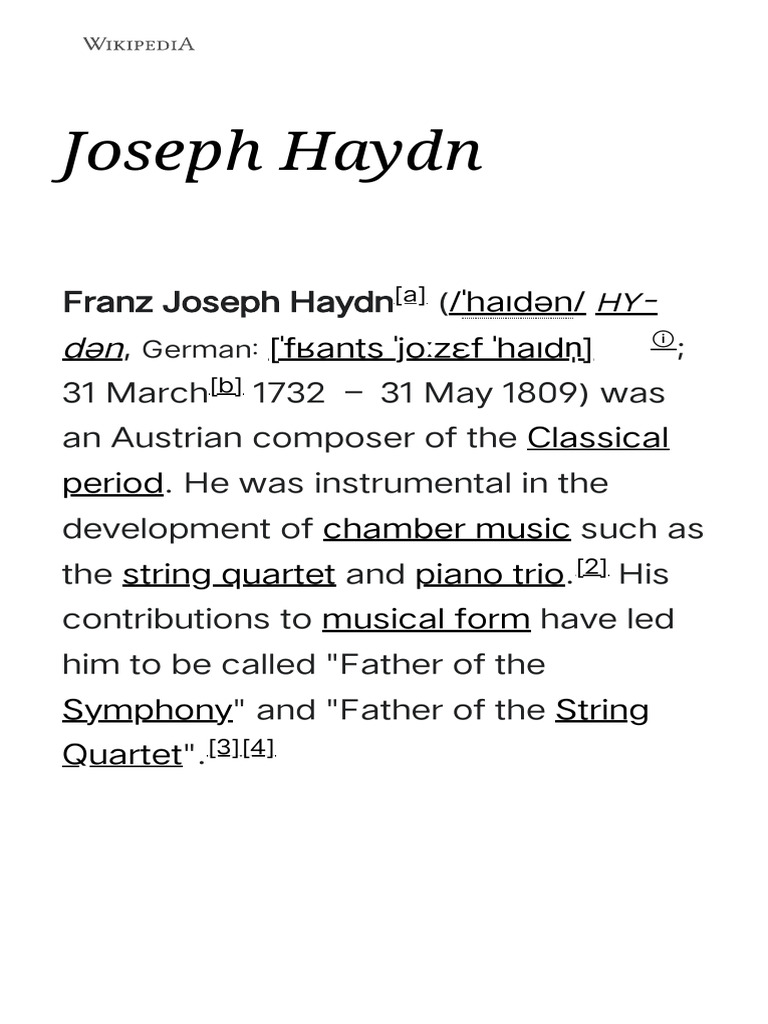 Franz Joseph Haydn: Classical Composer Biography | PDF | Wolfgang ...