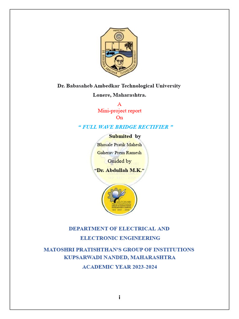 Mini Project Report | PDF | Rectifier | Physical Quantities