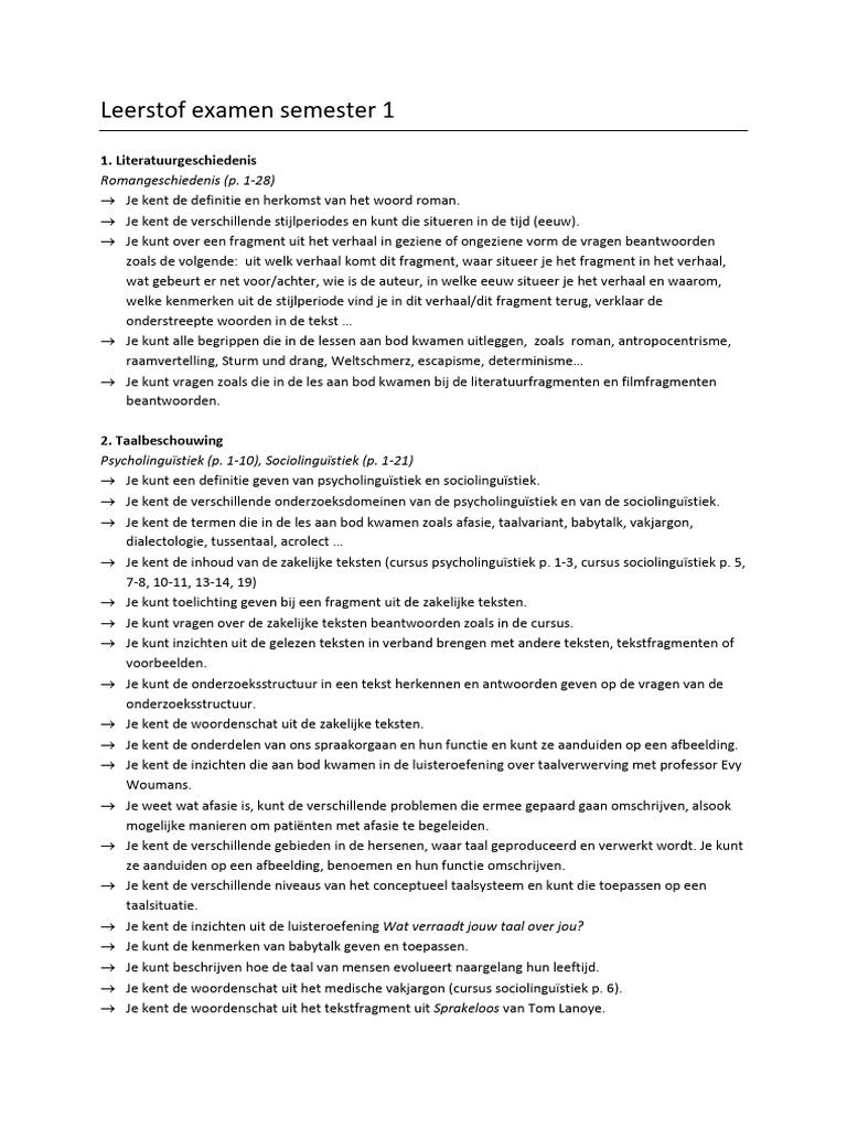 Leerstof Examen Semester 1: 1. Literatuurgeschiedenis | PDF