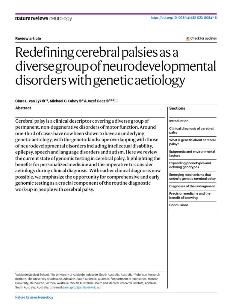 Redefining Cerebral Palsies As A Diverse Group of Neurodevelopmental ...