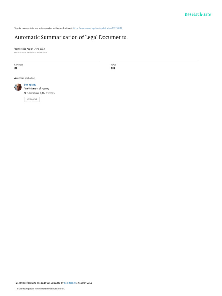 Automatic Summarisation of Legal Documents | PDF | Clause | Parsing