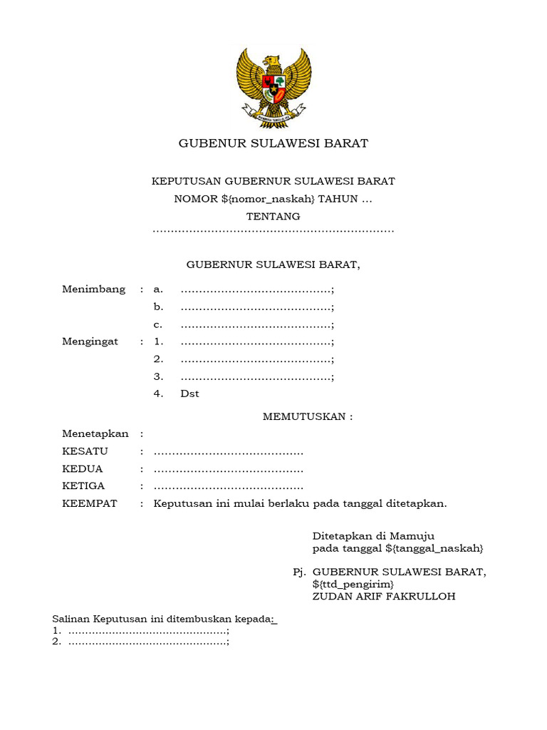 Template Surat Keputusan Ttd Gubernur Pdf