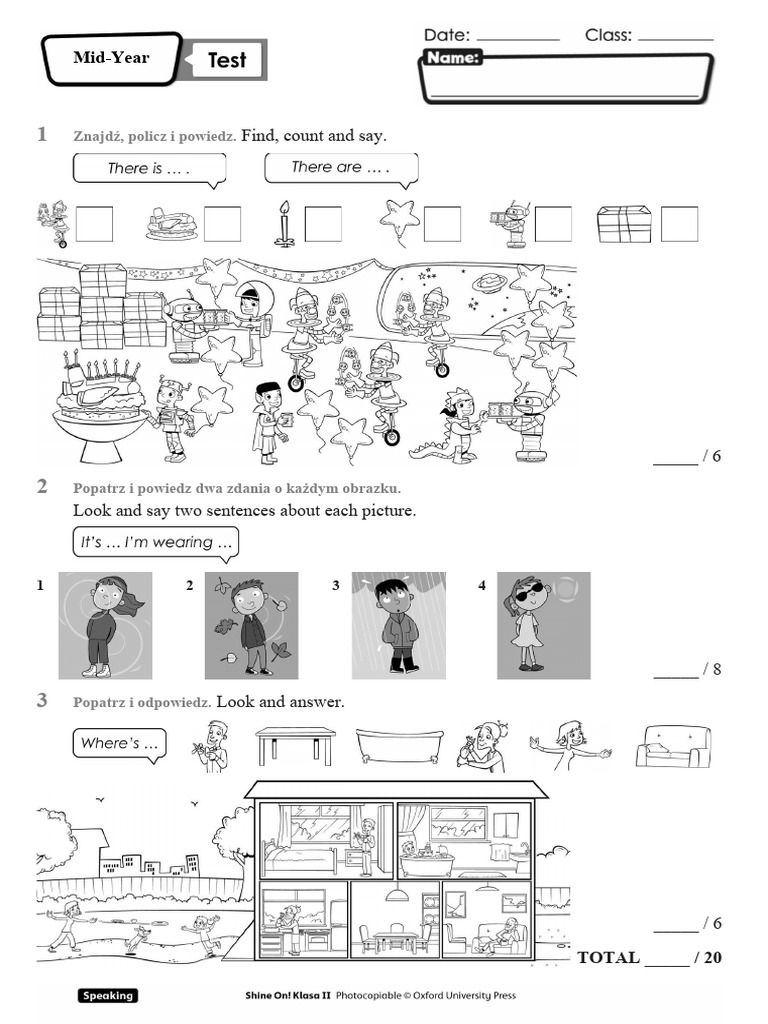 Shine On - Speaking - Tests - ESL Kids | PDF