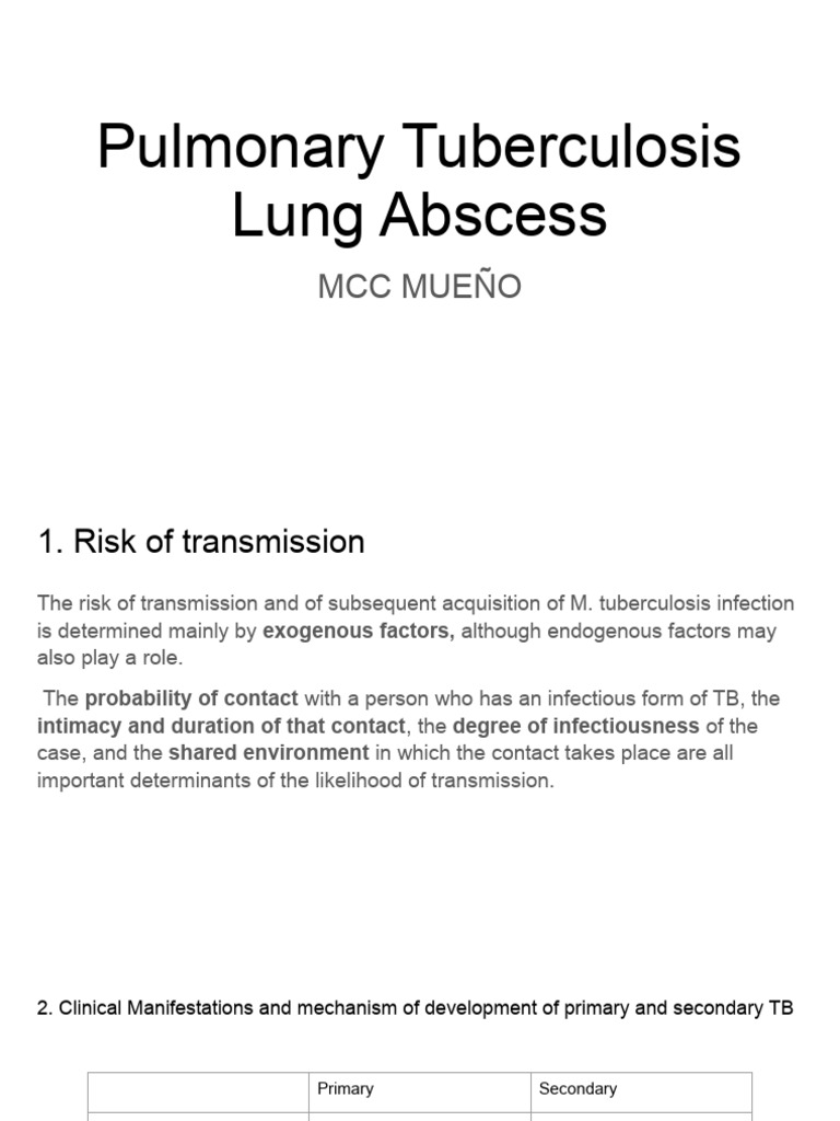Pulmonary TB, Lung Abscess | PDF | Tuberculosis | Health Care