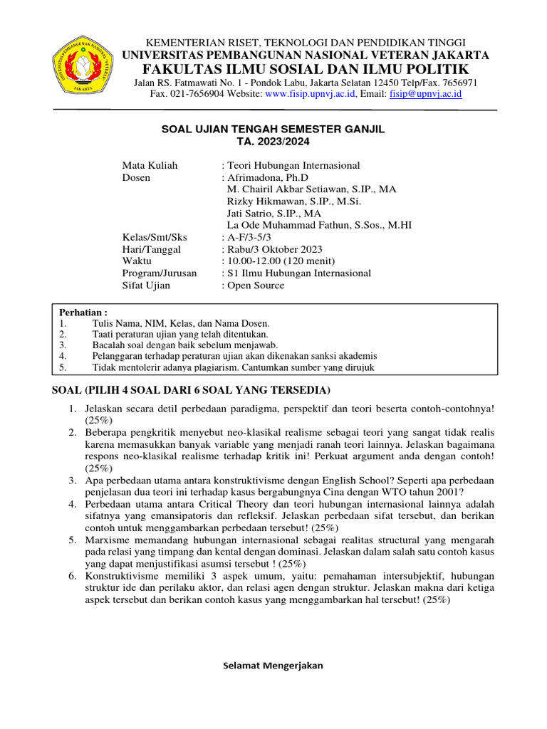 Soal UTS THI Ganjil 2023 - 2024 Edit Akhir | PDF