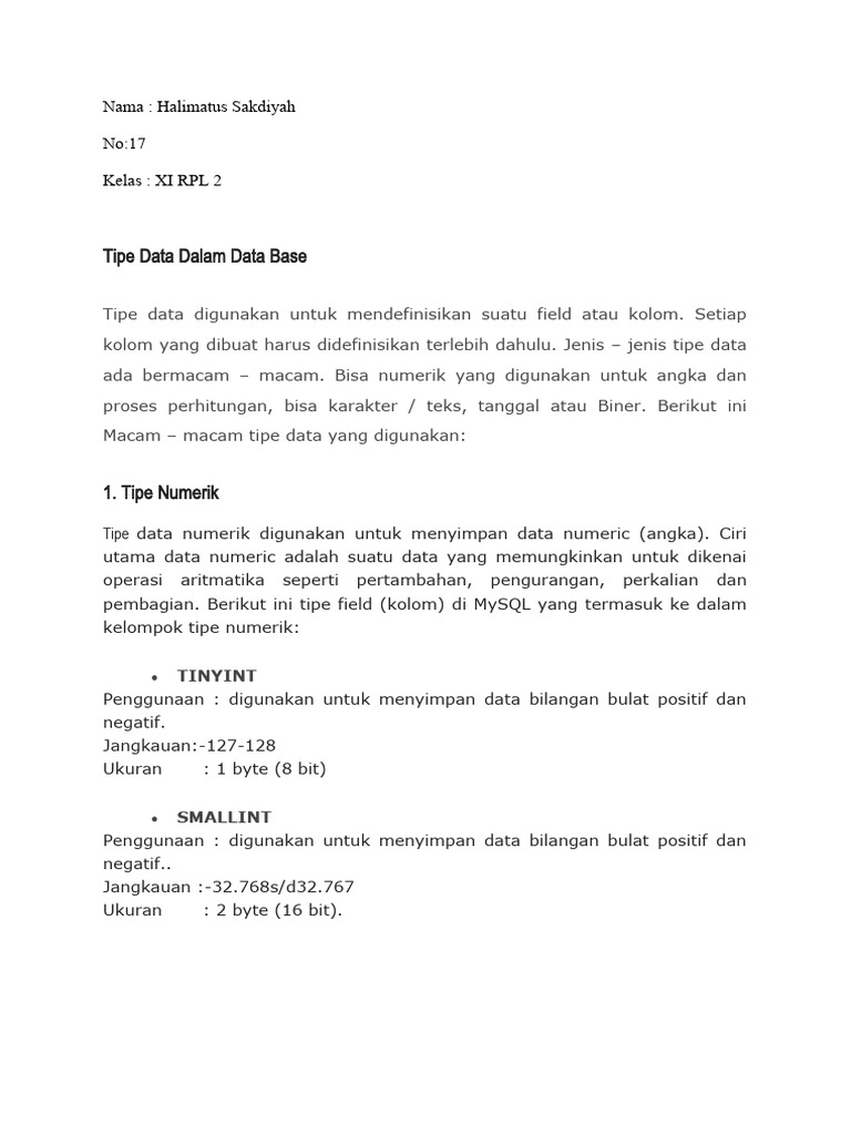 Tipe Data Dalam Basis Data | PDF | Komputer
