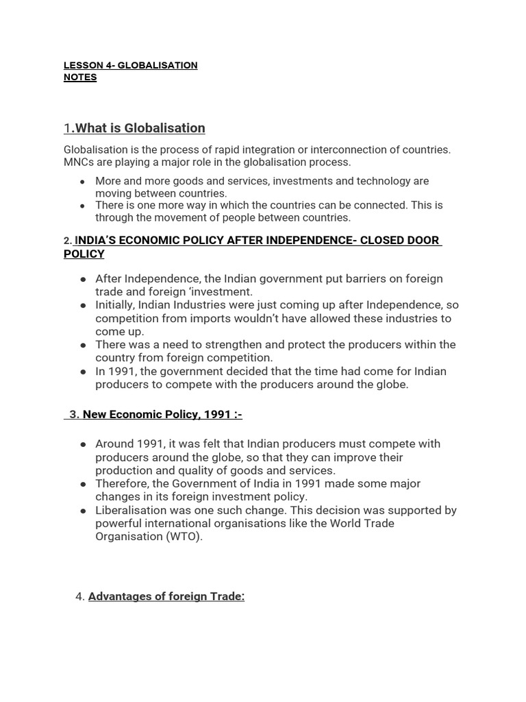 Lesson 4globalisation Notes | PDF | Globalization | Multinational ...