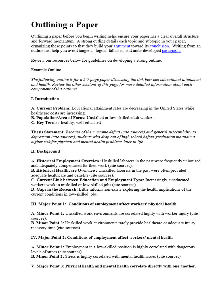 Outlining A Paper | PDF | Employment | Health Care