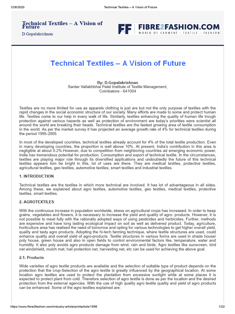 Future of Technical Textiles | PDF | Agriculture | Textiles