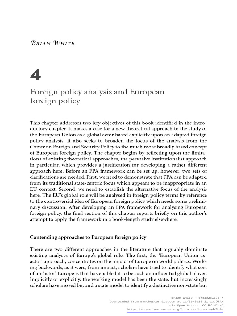 Foreign Policy Analysis and European Foreign Policy: Brian White | PDF | European Union | Policy