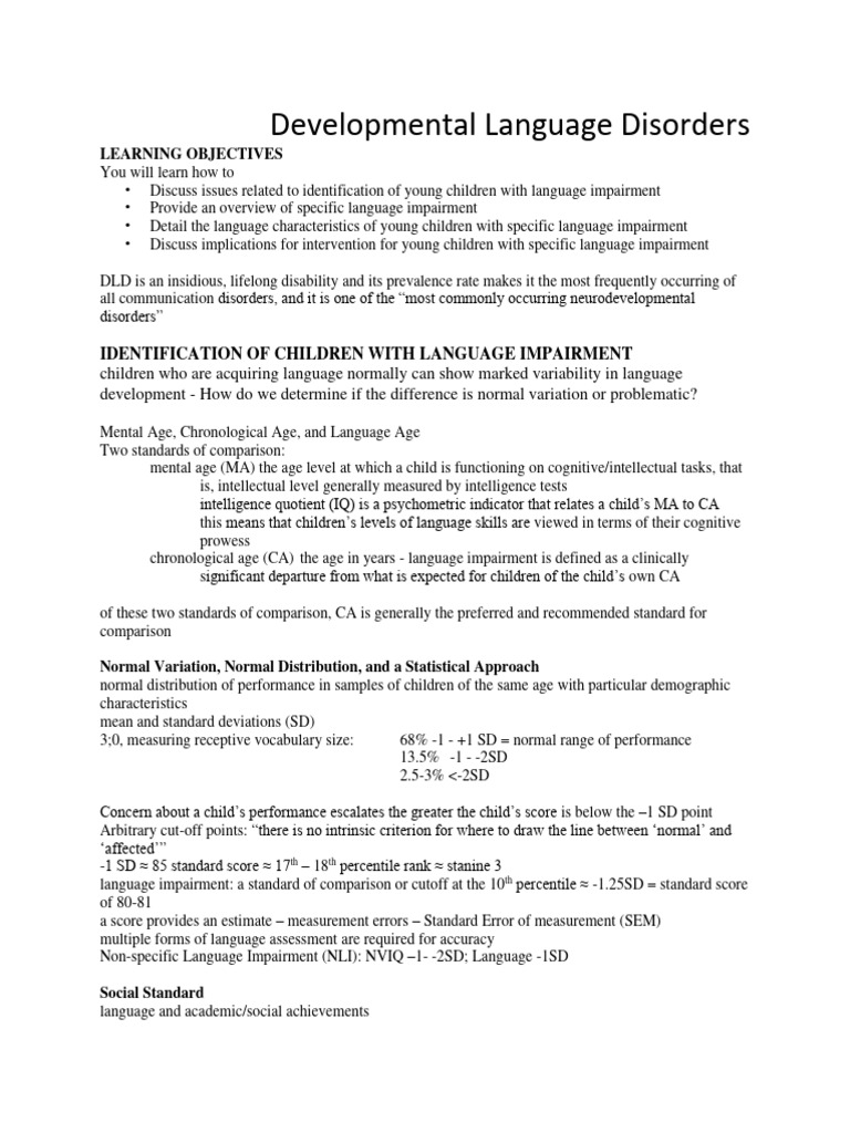 SLP306 03 Developmental Language Disorders | PDF | Intelligence ...