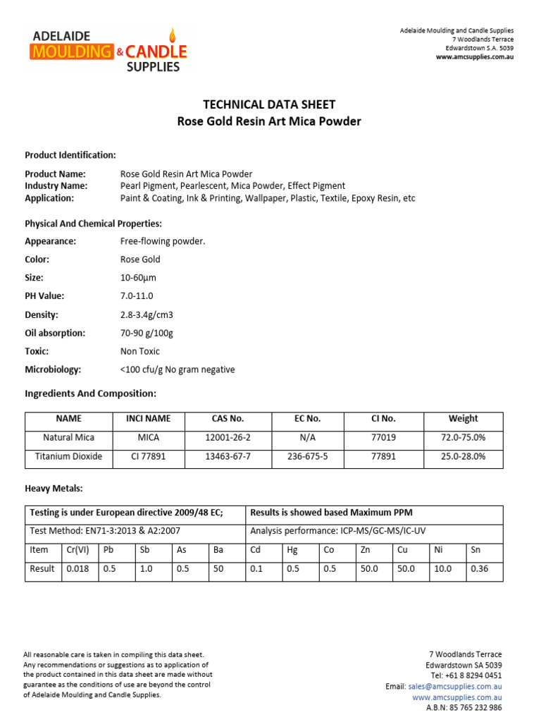 Rose Gold Mica Powder Data Sheet | PDF | Pigment | Paint