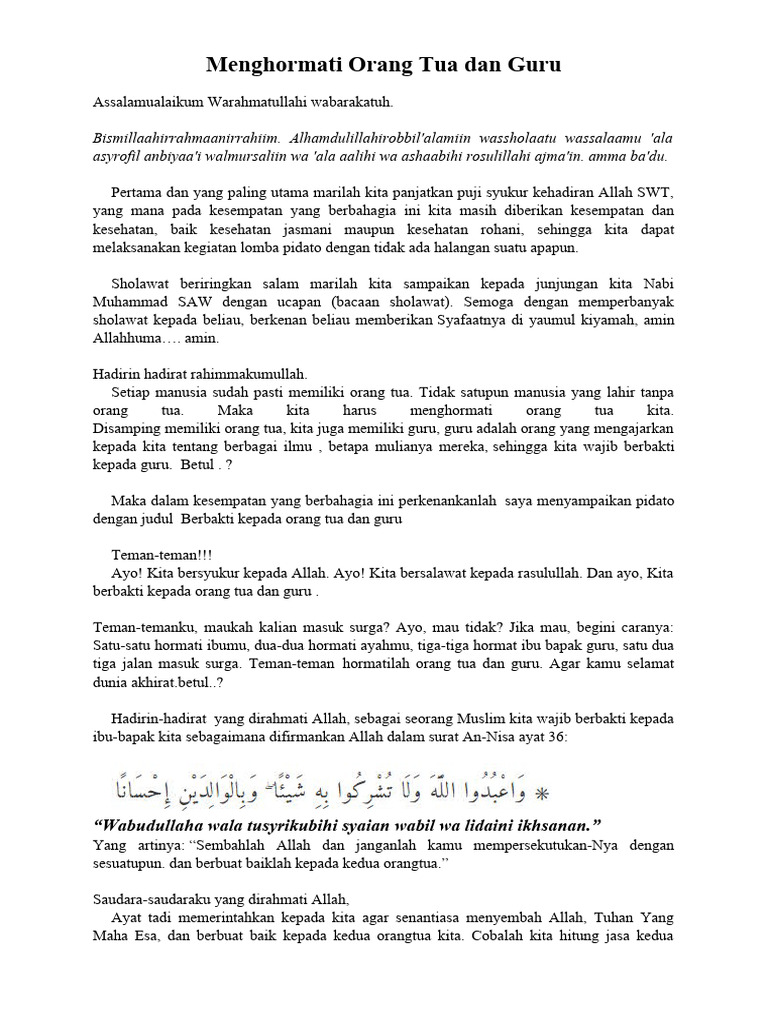 Pidato Menghormati Orang Tua Dan Guru | PDF