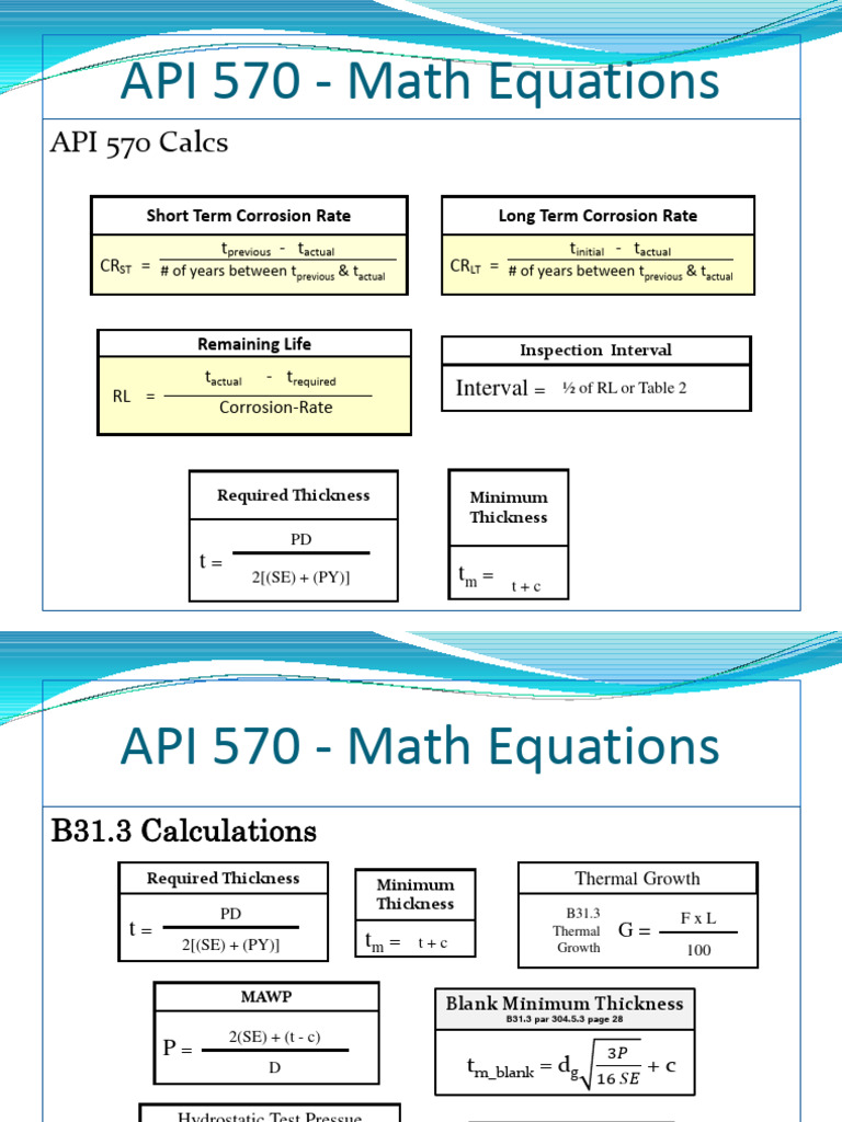 Resumen de Formulas Sobre API 570 | PDF | Chemical Engineering | Civil ...