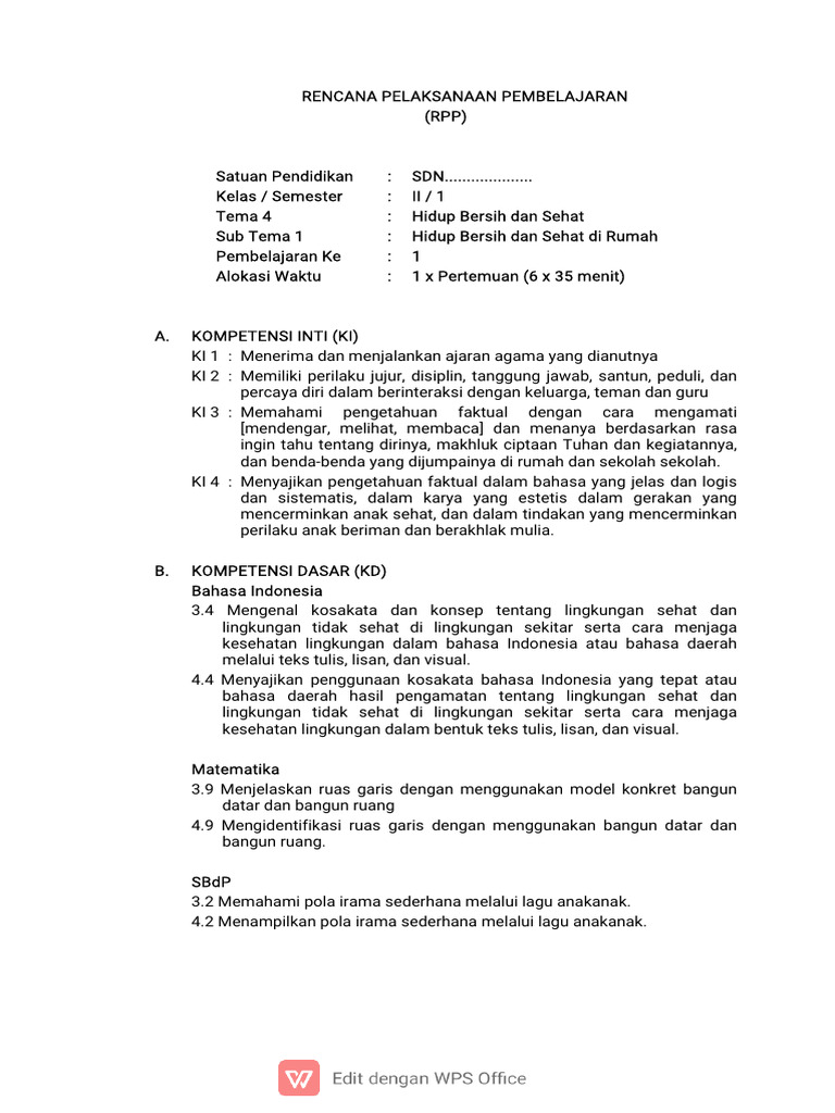 RPP Kelas 2 SD, Tema 3 | PDF