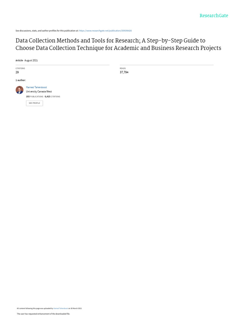 Data Collection Methods and Tools For Research | PDF | Survey Methodology | Questionnaire