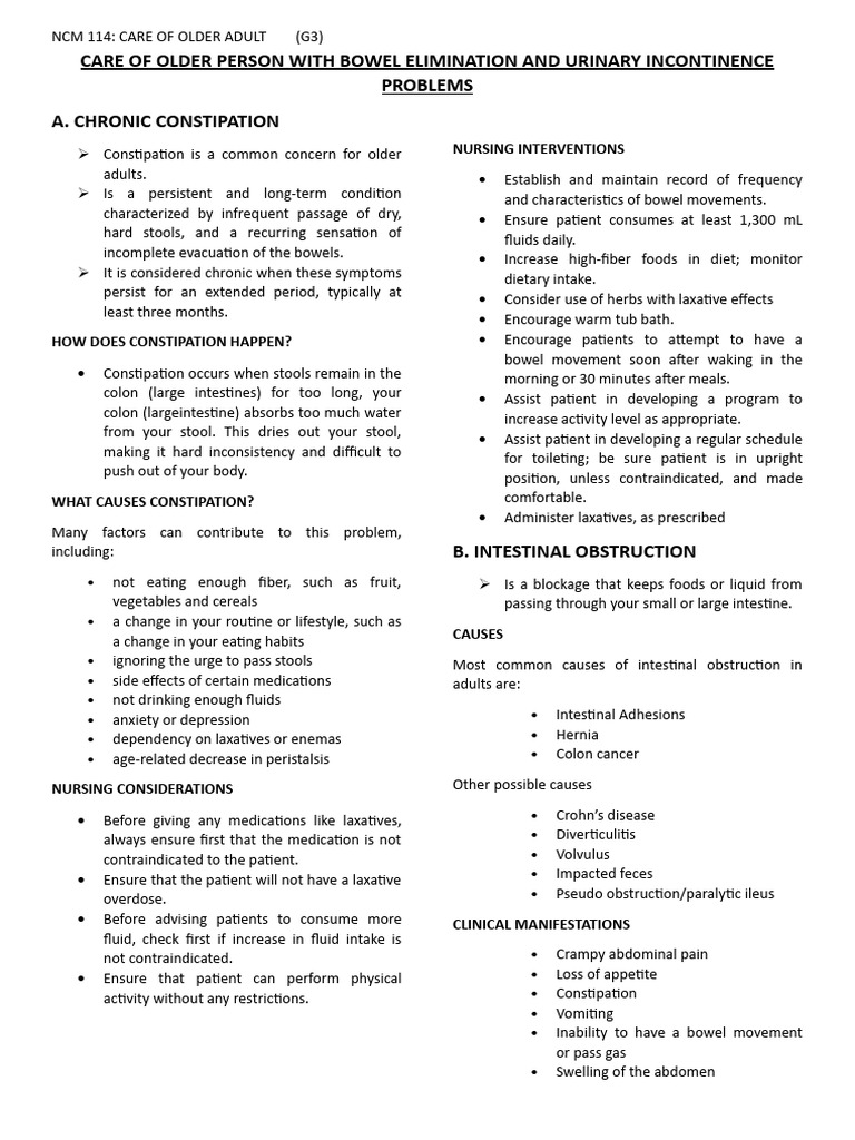 Bowel Elimination and Urinary Incontinence Problems | PDF | Urinary ...