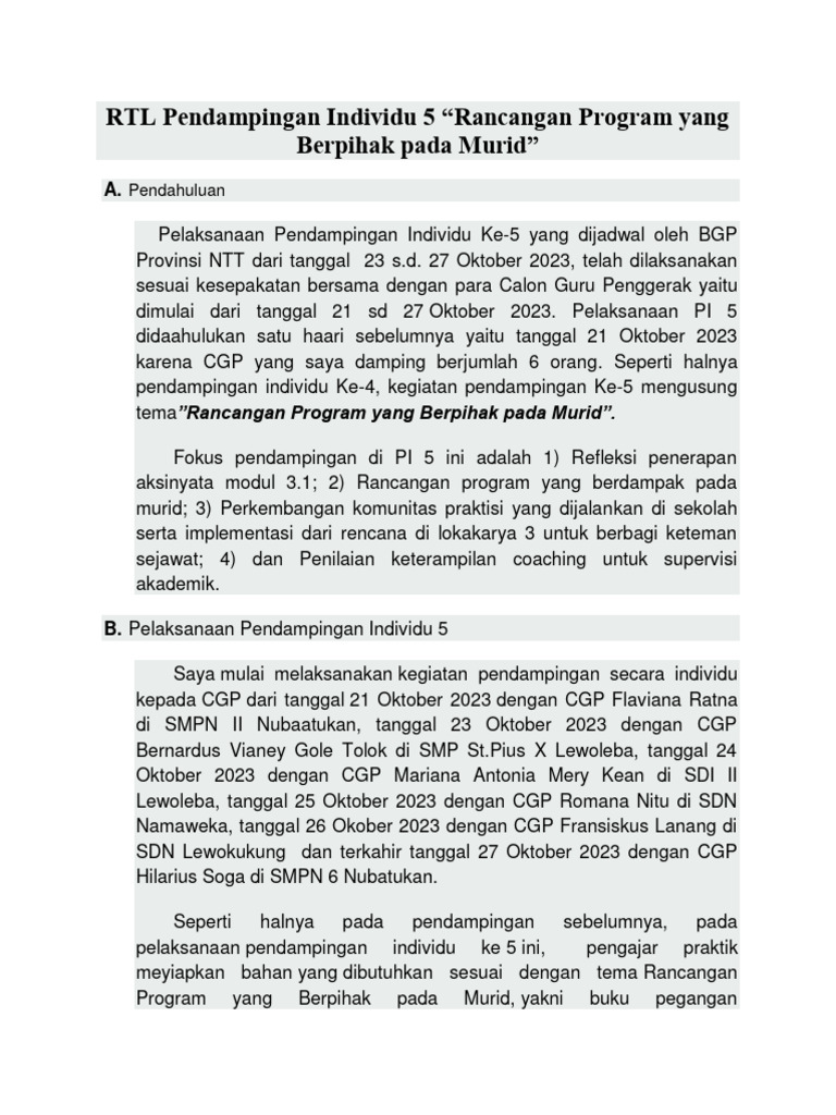 RTL Pendampingan Individu 5 | PDF