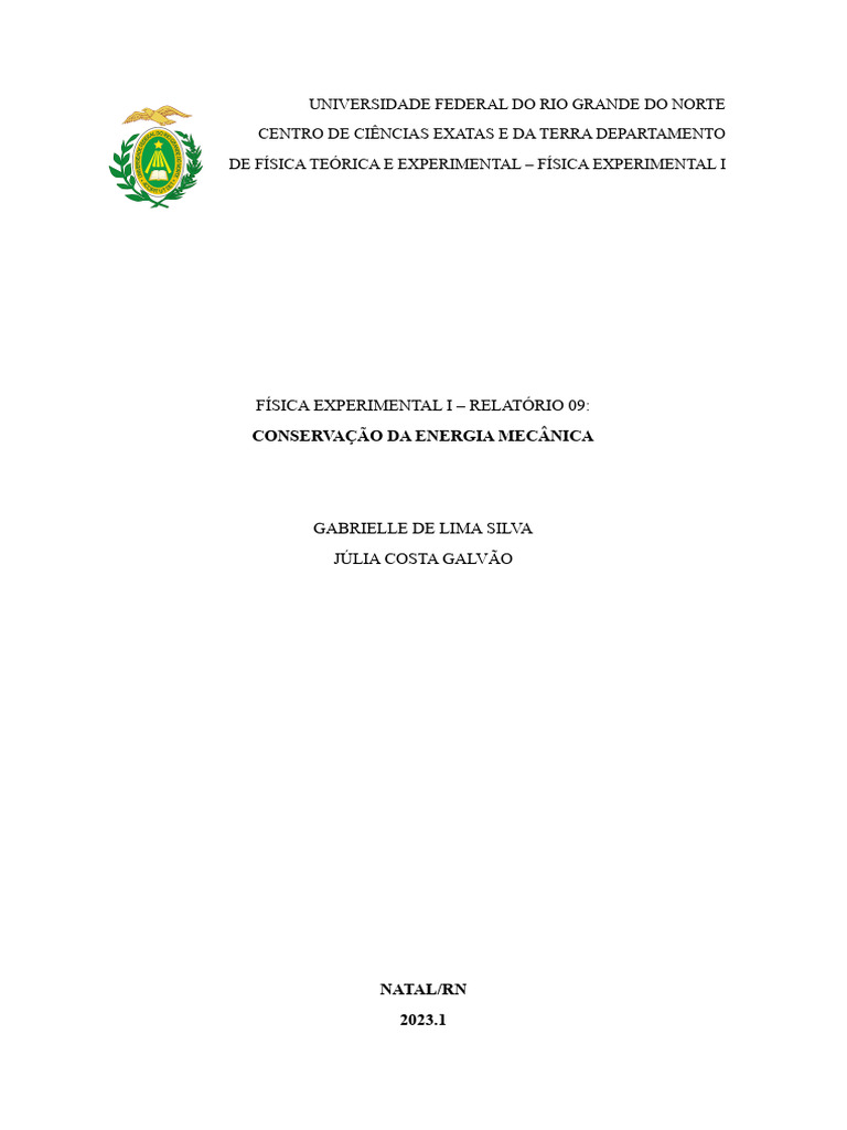 (Fís. Exp. I) Relatório 09 - Conservação de Energia Mecânica | PDF ...