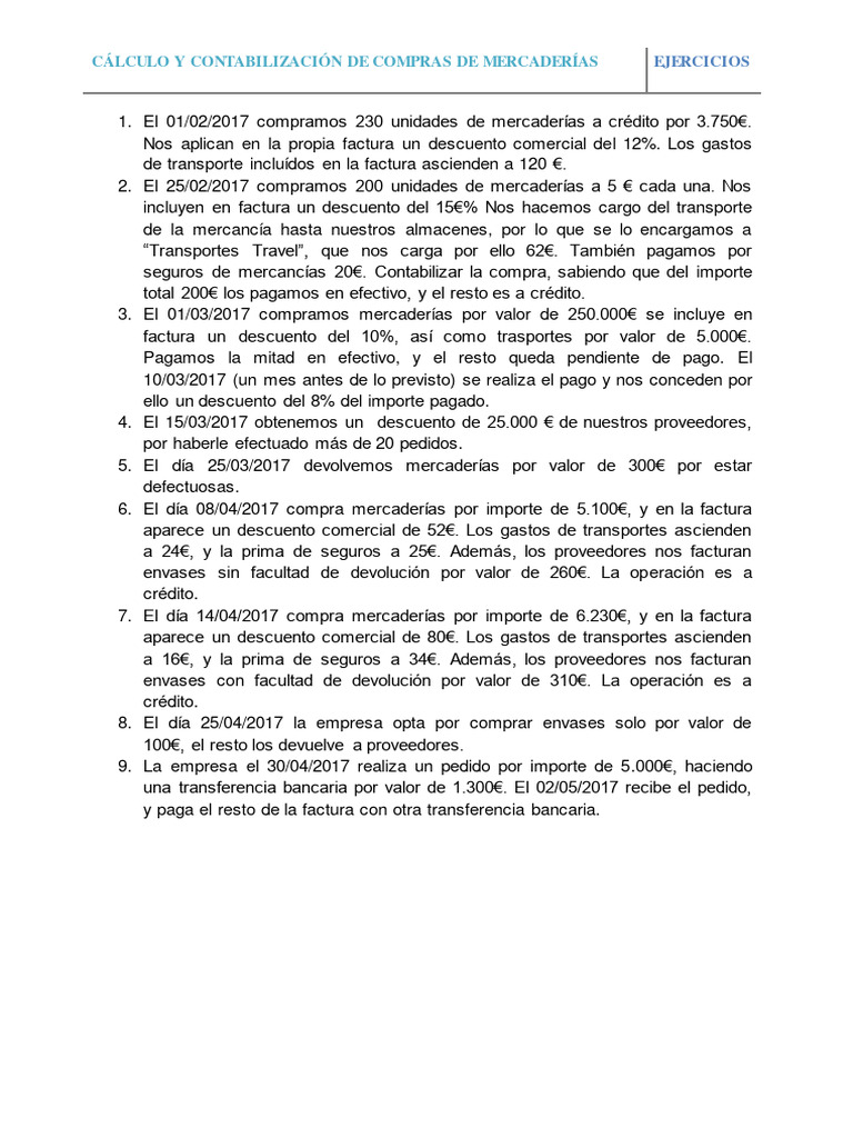 Ejercicios Compras y Descuentos | PDF