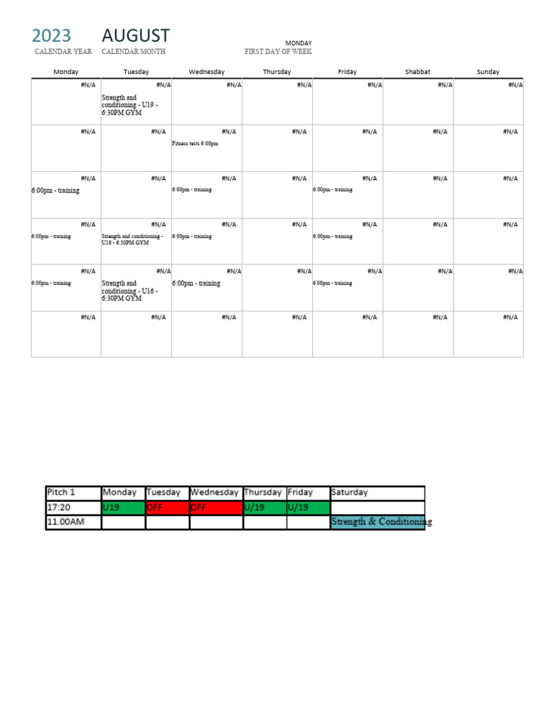 U19 Football Training Schedule 2023 | PDF