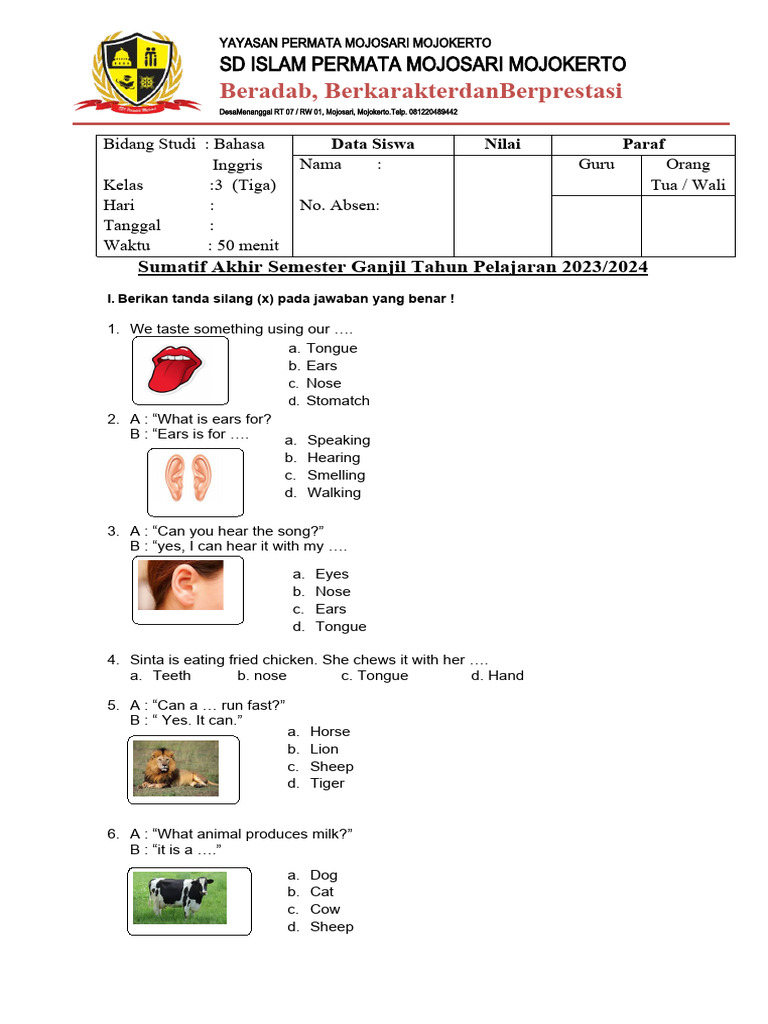 Soal Sas Bahasa Inggris Kelas 3 | PDF