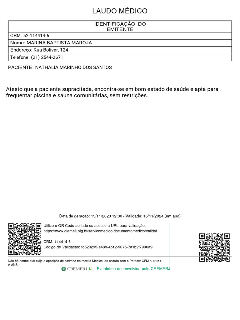 Atestado Médico para Uso de Piscina | PDF | Direito