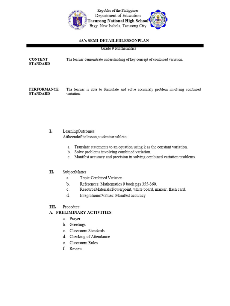 Semi Detailed 9 Combined Variation | PDF | Force | Equations