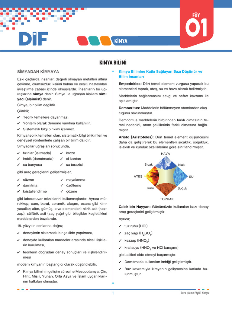 TYT KİMYA - DİF - FÖY 1_Ornek | PDF