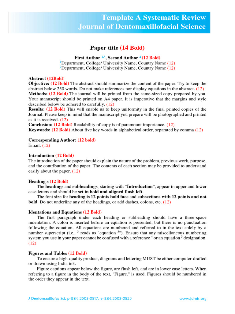Template A Systematic Reviewc JDMFS | PDF | Notation | Writing
