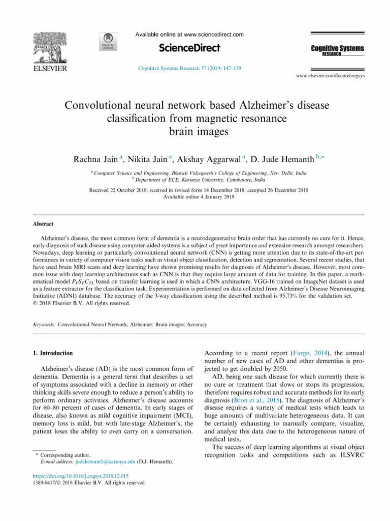Convolutional Neural Network Based Alzheimer's Disease | PDF